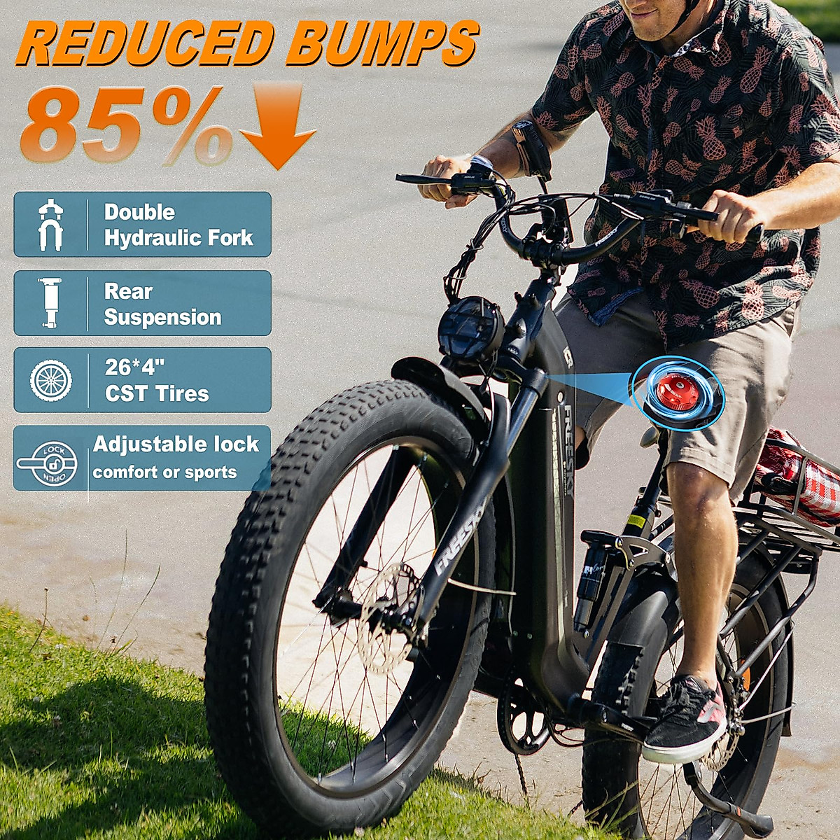 FREESKY Electric Bike for Adults with 1600W Power Motor, Full Suspension Ebikes up to 35MPH & 105Miles Max Range, 48V 25AH Removable Battery, 27" Fat Tire, Step-Thru E-Bike for Women/Men