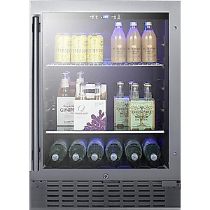Summit SCR2466B 24 Inch 4.2 cu. ft. Capacity Freestanding or Built In Glass Door Beverage Center with Reversible Door, Lock, 4 Shelves, Reversible Door Hinge, Factory Installed Lock, CFC Free, Comme