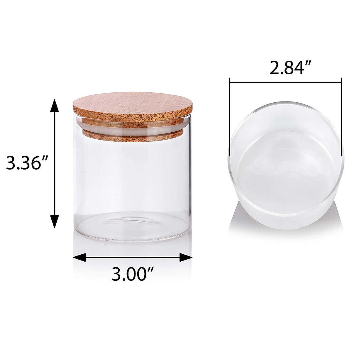 JUVITUS 8 oz Clear Glass Jar with Wooden Bamboo Silicone Sealed Lid (2 Pack)