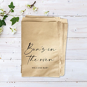 MAGJUCHE Bun’s In The Oven Baby Shower Favor Bags, 50-Pack Kraft Party Donut Cookie Treat Bags