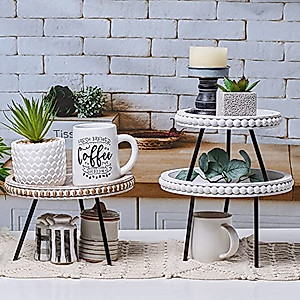 Decorative Wood Pedestal,Plant Holder,Farmhouse Beaded Tray Risers for Kitchen Decor,Round Serving Tray with Removable Metal Legs,Pedestal Stand for Countertop,Kitchen Counter Island Decor.(Brown)