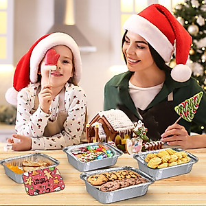 MADHOLLY 50Pack Christmas Cookie Tins with Lids- Heavy Duty Christmas Aluminum Pans with Lids Foil Treat Containers for Christmas Holiday Treats Cookie Exchange Gift Giving Leftovers, 10 Styles