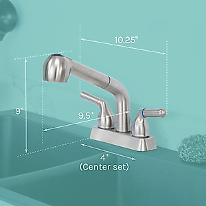 JS Jackson Supplies Dual Handle Pull Out Faucet, Stainless Steel Finish, 4 Inch Center Set, Universal Utility Sink or Laundry Tub ABS Plastic Faucet with Spray Setting
