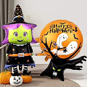 10 Pieces Halloween Balloons Halloween Foil Balloons Halloween Mylar Foil Balloon Pumpkin Witch Ghost Bat Balloon for Halloween Party Decorations Supplies