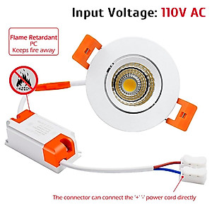 LightingWill 2inch LED Dimmable Downlight, 3W COB Recessed Ceiling Light, Daylight White 5500K-6000K, CRI80, 25W 220LM Halogen Bulbs Equivalent, White (10 Pack)