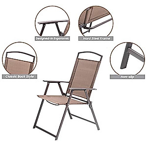 Crestlive Products 5 Piece Patio Dining Set with 4 Folding Chairs and Table Outdoor Dining Furniture with Square Glass Tabletop, Umbrella Hole for Bistro, Garden, Backyard, Deck (Brown)