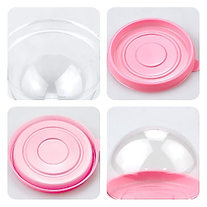 Pralb 100 Set Clear Plastic Mini Cupcake Boxes Muffin Pod Dome Muffin Single Container Box Wedding Birthday Gifts Supplies for Cheese Pastry Dessert Mooncake (round, pink)
