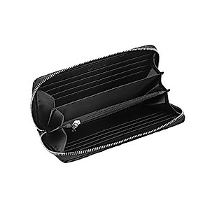 Women large Wallet soft leather wristlet Card Organizer Phone holder Ladies Clutch Long Purse with Wrist Strap Zipper around (F black) …