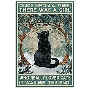 ZMKDLL Vintage Metal Tin Sign Black Cat Once Upon a Time There was a Girl Poster Art Decor Home Bar Poster 8x12 Inch