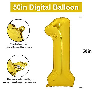 TONIFUL 50 Inch Large Gold Number Balloons 0-9, Foil Mylar Big Digital Balloon Number 1 Digit one for Birthday Party, Wedding, Bridal Shower, Engagement, Photo Shoot, Anniversary (Gold one)