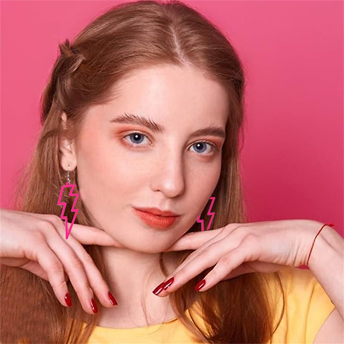 ONLYJUMP Acrylic Exaggerated Lightning Earrings Statement Punk Retro Geometric Delicate Neon Personalized Earrings Accessory Jewelry for Women (Rose Red)