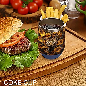 WYUSPGK 304 Stainless Steel Insulated Cup, Leopard And Sunflower Print Smooth Rim, Durable & Reusable - Perfect for Office, Home, And Travel