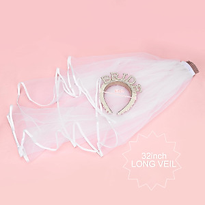 Jaciya Pearl Bride Headband with Veil - Bridal Shower and Bachelorette Party Decoration Gift