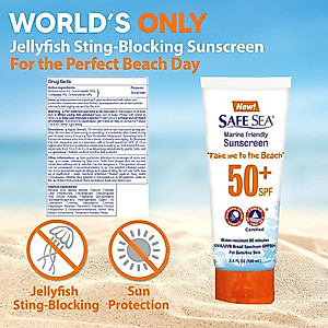 SAFE SEA Jellyfish Sting-Blocking Sunscreen, SPF 50+ travel Size Lotion, Waterproof, Biodegradable, Coral Reef-Safe, Body and Face Sunscreen, Anti-Jellyfish and Sea-Lice sting protection (Tube 3.4 oz)