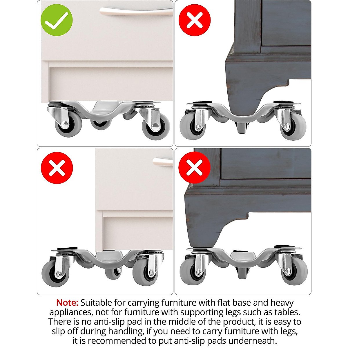 QWORK 8 pcs 6" Steel Tri-Dolly, 400 lbs Load Capacity, Great for Moving Furniture & Appliances, Durable and Easy to Use