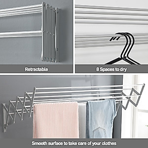 SOH DESIGN Wall Mount Clothes Drying Rack, Aluminum 8 Rods Expandable Wall Drying Rack for Laundry, Bathroom, Balcony, Indoor-Outdoor Use, 24 in wide