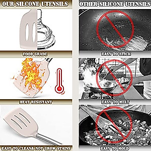 Umite Chef Silicone Kitchen Cooking Utensil Set, 43 pcs Silicone Kitchen Spatula Utensils Set with Stainless Steel Handle, Non-stick Heat Resistant - Best Kitchen Cookware Set-(Khaki)