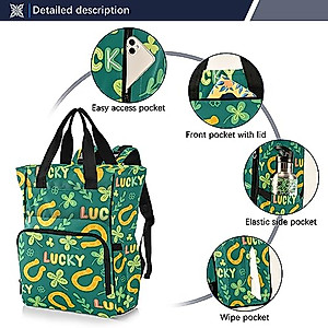 St Patricks Clover Diaper Bag Backpack for Baby Boys Girls Multifunction Baby Essentials Travel Tote with Stroller Straps & Bottle Storage Large Travel Diaper Backpack for Traveling Shopping Hiking