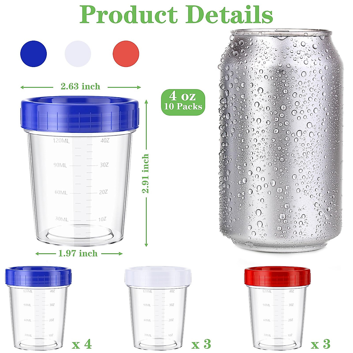 Yuzi Salad Dressing Container to Go - 4oz Small Containers with Lids Leakproof Condiment Containers, Reusable Plastic Sauce Containers Stackable Small Dipping Sauce Cups Set BPA-Free (10 Packs