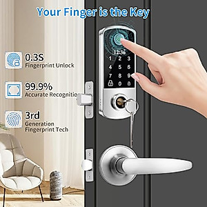 BEBASIA Fingerprint Door Lock with 2 Level Handles, Smart Door Lock, Keyless Entry Door Lock, Door Locks with Keypads, 300+ Users, Anti-Peeping Password, Auto Lock & One Touch Unlock (Satin Nickel)