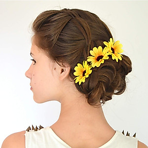 Fiada 16 Pieces Sunflower Headbands set Including 6 Pieces Sunflower Crown, 2 Pieces Sunflower Hair Clips, 8 Pieces Sunflower Hairpins for Women and Girls Wedding Hair Accessories