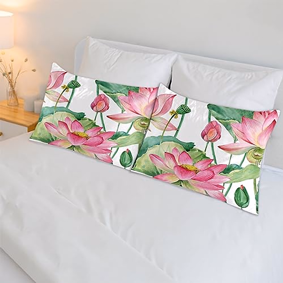 Floral Lotus Pattern Satin Pillow Cases Silk Satin Pillowcase for Hair and Skin Standard Set of 2 Super Soft Silk Pillowcase with Envelope Closure (20x26 in)