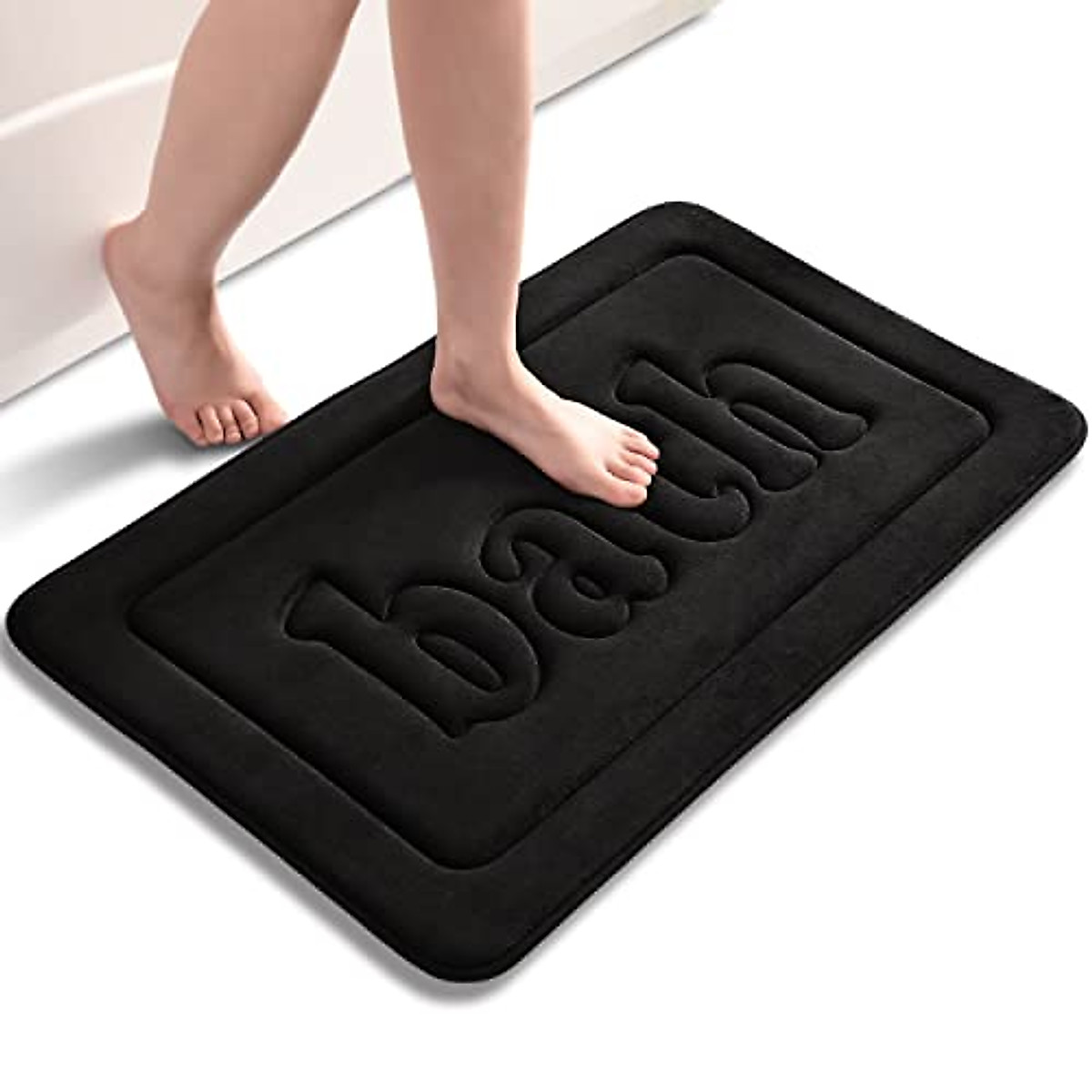 Memory Foam Bath Mat Black Bath Mats for Bathroom Non Slip Floor Rugs, Super Absorbent Bathmat Quick Dry, Machine Washable Bathroom Rug, Ultra Soft Coral Velvet Carpet for Shower,Tub 16"x24"