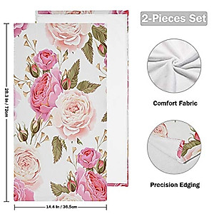 susiyo Beautiful Floral Pink Roses Hand Towels Set of 2 Luxury Print Decorative Bathroom Towels Super Soft Highly Absorbent Multipurpose Towels for Yoga Gym Spa Hotel Bathroom Kitchen 28x14 Inch