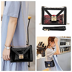 Ayliss Mini Clear Crossbody Purse Bag Crocodile 2 in 1 Transparent Shoulder Bag Clutch Clear Stadium Purse Handbags Chain (Mini,Black)