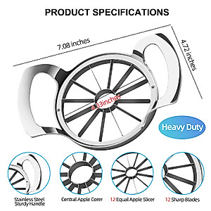 AUBENR 4.3 Inch Extra Large Apple Slicer with 12 Blades - Professional Heavy Duty Apple Cutter - Stainless Steel Apple Corer Tool - Sharp Apple Slicer and Corer - Easy to Use - Dishwasher Safe