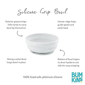 Bumkins Baby Bowl, Silicone Suction, for Babies, Toddlers and Kids, Baby Led Weaning, Feeding Essentials, Platinum Silicone, Non Skid Sticky Bottom, Supplies for Children Ages 6 Months Up, Marble