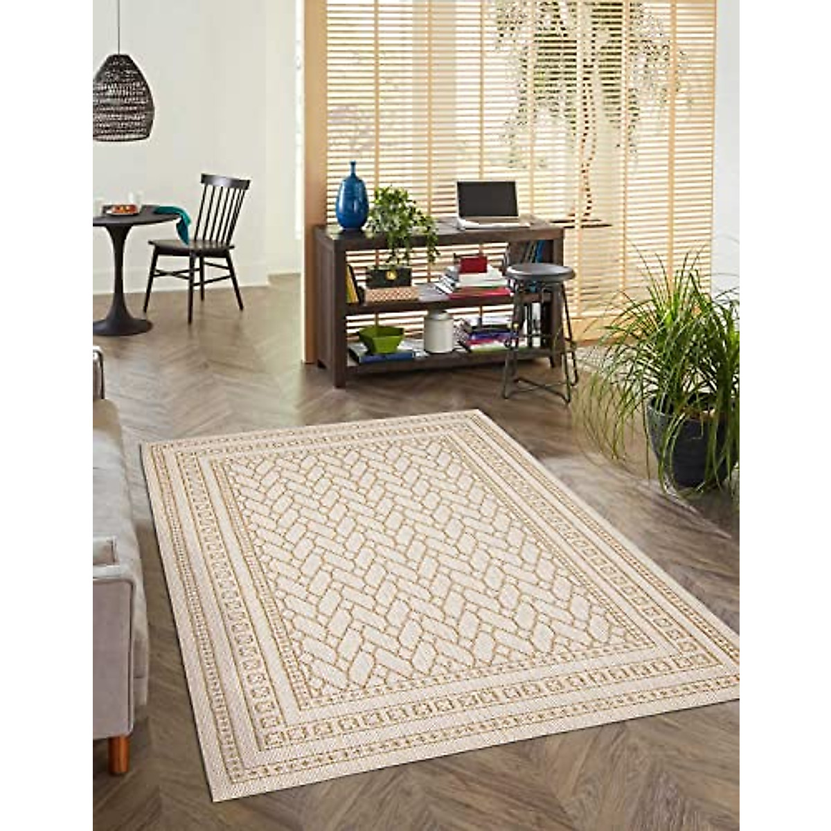 eCarpetGallery Vintage Turkish Area Rug for Living Room Bedroom 4x6 Taupe Carpet, High Low Pile Textured Taupe Rug, 368015