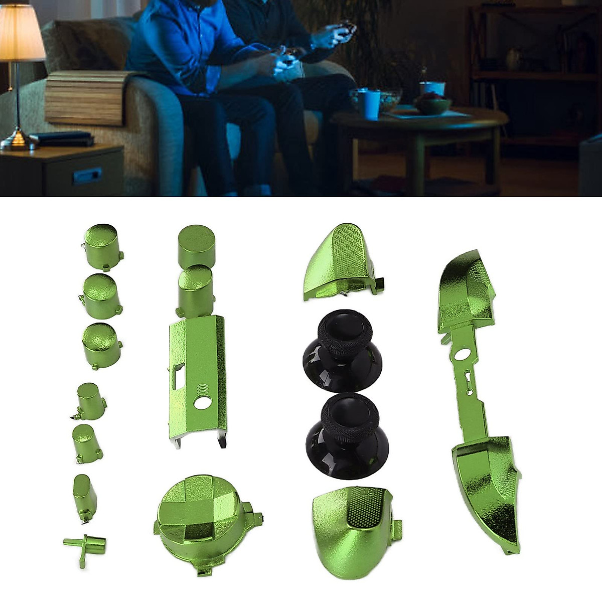 Full Game Controller Plating Button Set, Game Handle Accessories Compatible Beautiful Appearance for Series X(Electroplating Green)