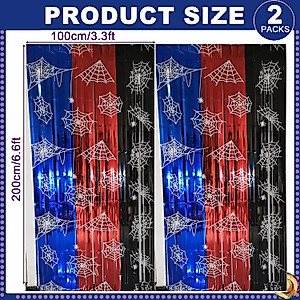 Spider Web Birthday Decorations Backdrop 2 Pack Spider Party Supplies Red Blue and Black Halloween Tinsel Foil Fringe Curtains Party Streamers Background for Boys Spider Theme Party Decorations