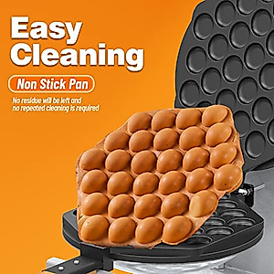 PYY Bubble Waffle Maker Commercial Waffle Maker Machine Non-stick Hong Kong Egg Waffle Maker for Home Use Stainless Steel Pancake Maker 180° rotate, 1500W 110V Electric Cone Maker 50-250℃/122-482℉