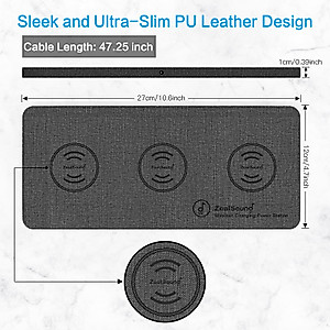Wireless Charging Pad, ZealSound Ultra-Slim Triple Wireless Charger Station for Multiple 3 Devices & New Airpods Ultra Slim PU Leather Wireless Charging Mat W/AC Adapter for Smartphone Phone (Gray)