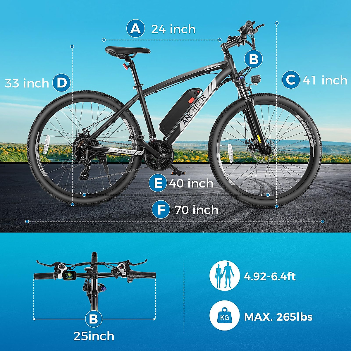ANCHEER 27.5'' Electric Bike 500W(Peak 750W) Electric Mountain Bike, 55 Miles Range & 22 MPH, 3H Fast Charge, 48V/10.4Ah Removable Battery, Electric Bike for Adult 21 Speed Incl. Free Bike Lock