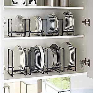 4PCS Plate Holders Organizer, Metal Dish Storage Dying Display Rack for Cabinet, Counter and Cupboard - Black， 2 Small and 2 Large