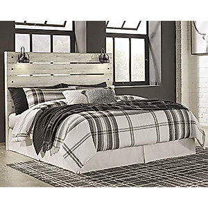 Signature Design by Ashley Cambeck Farmhouse Panel Headboard ONLY with USB Charging Stations, King, Whitewash