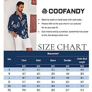 COOFANDY Long Sleeve Hawaiian Shirts for Men Palm Leaf Printed Button Down Shirts Cuban Collar Hawaiian Floral Shirt Palm Leaf L