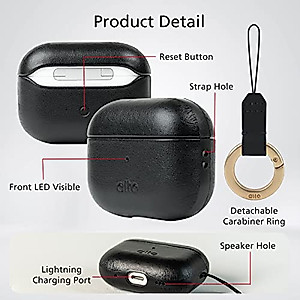 Alto Case for AirPods Pro 2 with Keychain, Italian Leather Case Cover Compatible AirPods Pro 2nd Generation 2022 Women Men Protective Hard Shell Supports Wireless Charging Front LED Visible (Black)