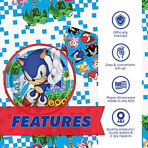 Sonic the Hedgehog Birthday Party Supplies, Plates, Napkins for 16, Table Cover | Sonic Birthday Party Decorations | Sonic Party Decorations | Officially Licensed