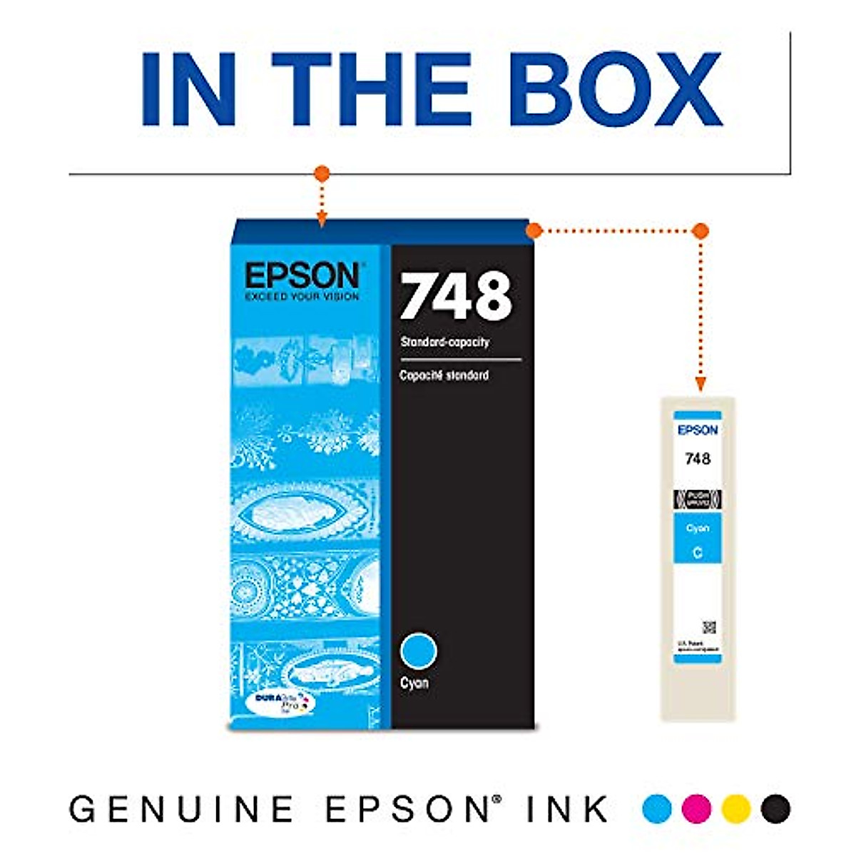 EPSON T748 DURABrite Pro Ink Standard Capacity Cyan Cartridge (T748220) for Select Epson Workforce Printers