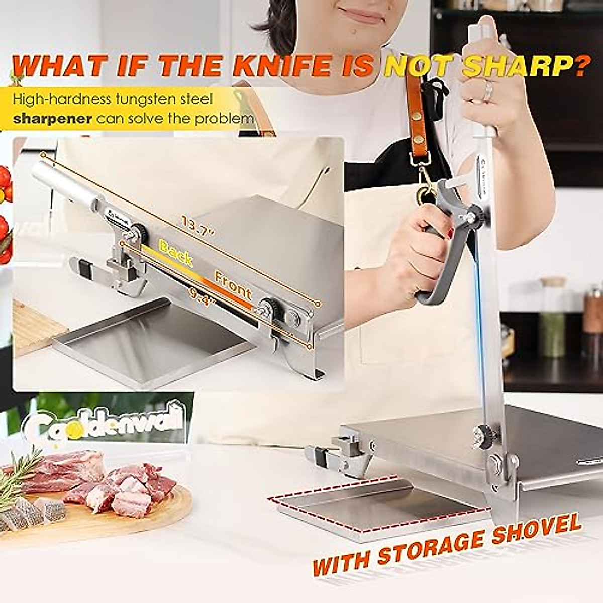 CGOLDENWALL Upgraded Manual Ribs Meat Chopper Slicer Stainless Steel Small Bone Meat Cutter Beef Mutton Household Vegetable Food Slicer Slicing Machine for Home Cooking