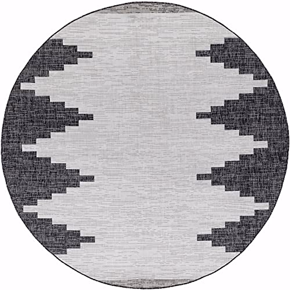 Djugun Indoor Outdoor Round Area Rug - Outside Porch Patio Rug Carpet - Waterproof Rug - Southwestern Tribal Look - 5'3" Circle/Circular - Black, Off White, Gray