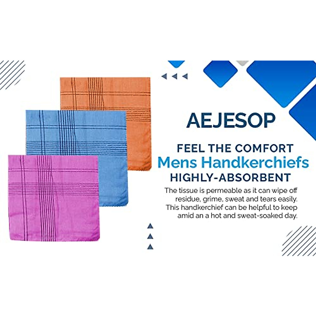 AEJESOP Men's Multicolour Handkerchiefs,100% Soft Cotton, Mens Hankie, Cotton Color Handkerchief Set, Colour Hanky, Gifts Pack of 6 Pieces, SIZE : 16" x 16 "