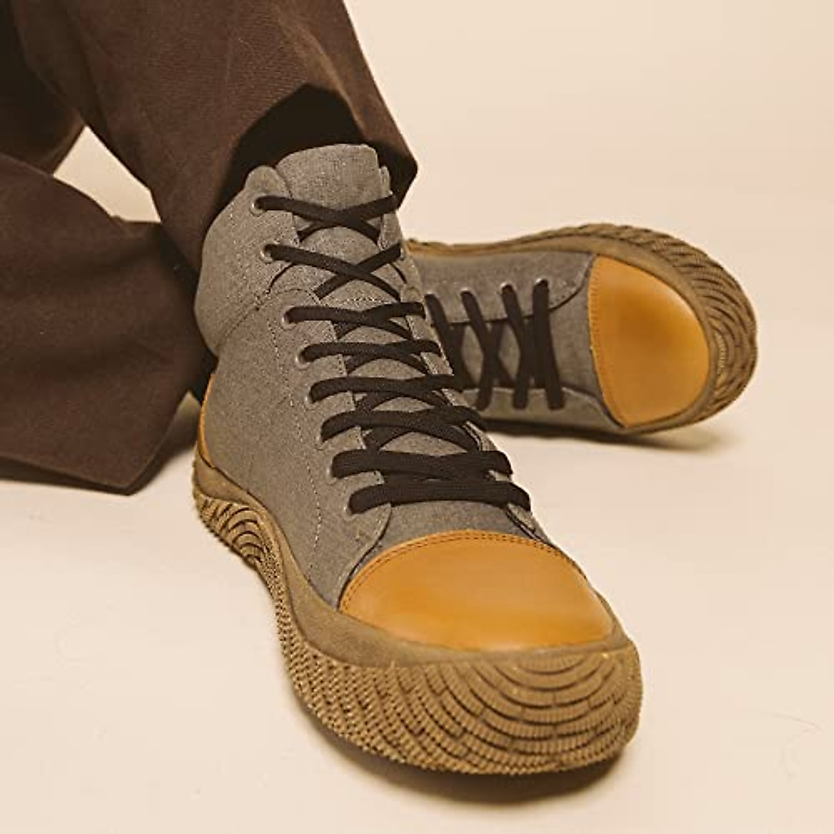 Hybrid Green Label Men's The Wolsey 2.0 High Fashion, Casual Recycled Canvas & Leather Lace-Up, Round Toe, Rubber Outsole; Size 11