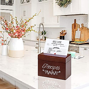Y&ME YM Vintage Wood Recipe Box with 80 Double Sided Recipe Cards 4x6 and 8 Dividers, Perfect Kitchen Cooking Gift set Idea for Mom Women Grandma Bridal Shower and Weddings, 6.9 x 3.9 x5.3 Inch