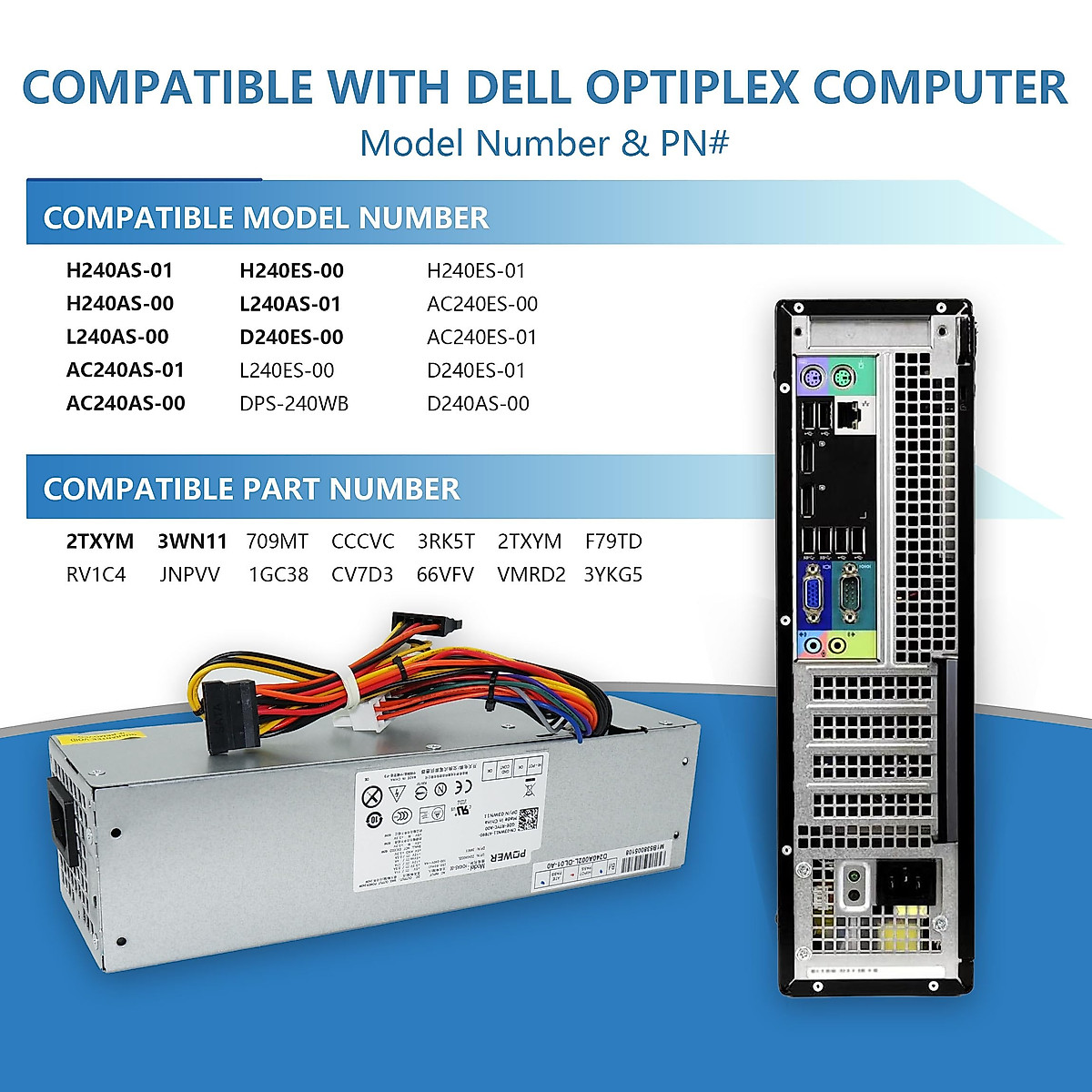 POINWER H240AS-01 H240AS-00 L240AS-00 2TXYM 3WN11 240W Optiplex 7010 SFF Power Supply for Dell Optiplex 390 790 960 990 3010 9010 Small Form Factor Systems CCCVC 3RK5T ac240as-00 D240ES-00