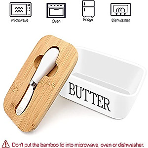 CHILDHOOD Large Butter Dish - Ceramic Butter Dish with Lid and Knife, Butter Container Double Silicone Seals, Good Kitchen Gift (White)